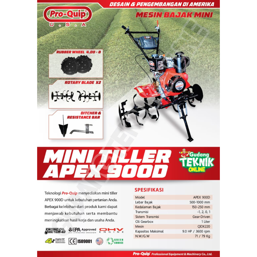 Jual Mesin Traktor Mini PROQUIP APEX900D DIESEL SOLAR / Mesin ...