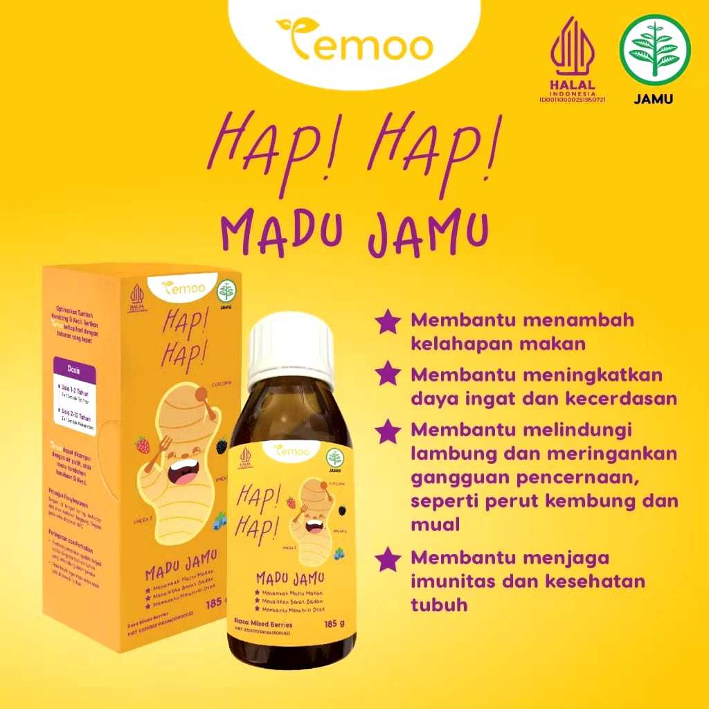 Jual Temoo Hap Hap Madu Jamu 85 gr 185 gr - Membantu Menambah Kelahapan Makan Anak / hap hap ...