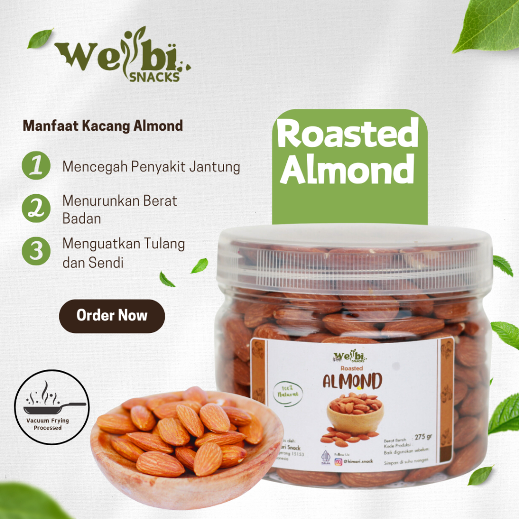 Jual Roasted Almond Kacang Almond Panggang Kupas Cemilan Sehat Halal ...