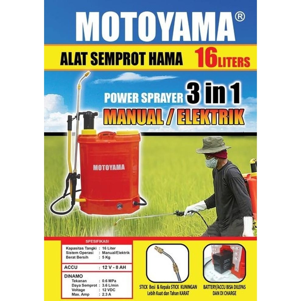 Jual Tangki Semprot Sprayer Elektrik Motoyama 3IN1 16 Liter / Alat Semprot Hama Motoyama 16 ...
