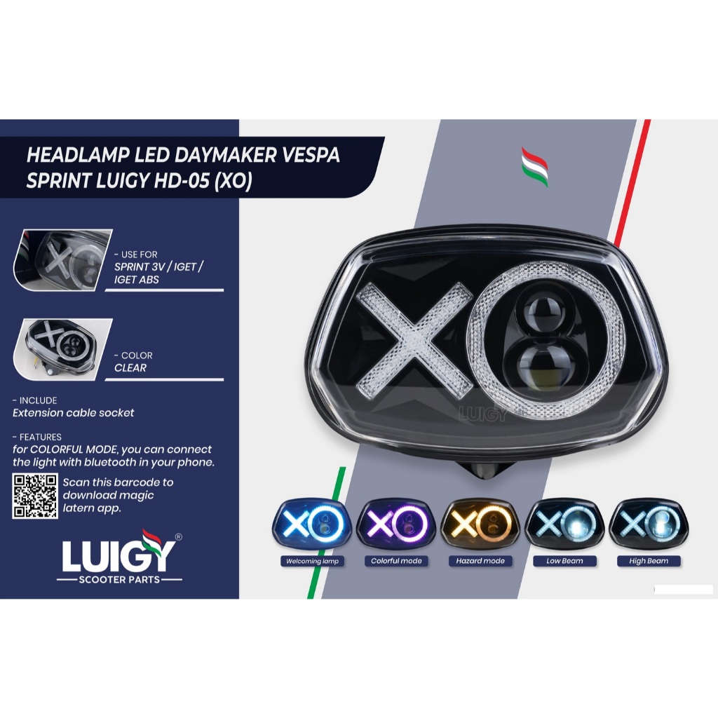 Jual Headlamp Daymaker Lampu Depan Vespa Sprint Led XO HD-05 Luigy ...