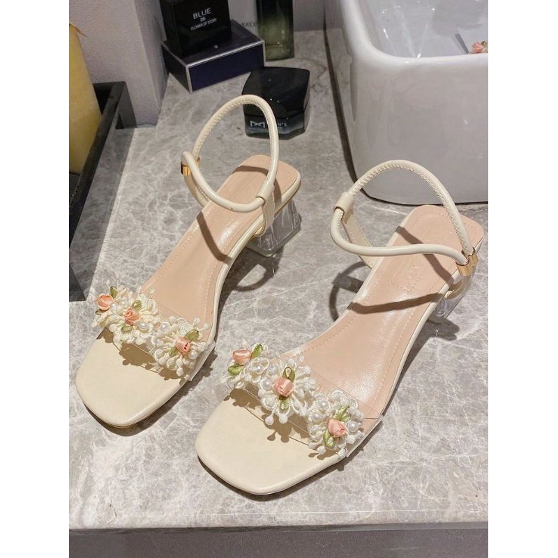 Jual RAZKA SHOES_Sandal heels wanita hak kaca dengan kristal bunga ...