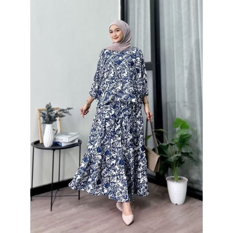 Jual Oneset Rok terbaru fashion muslim wanita Rayon motif kekinian ...