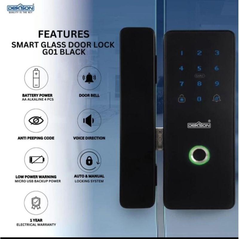 Jual Dekkson Smart Door Lock Glass Rim Lock Kunci Kaca Digital Dekkson ...