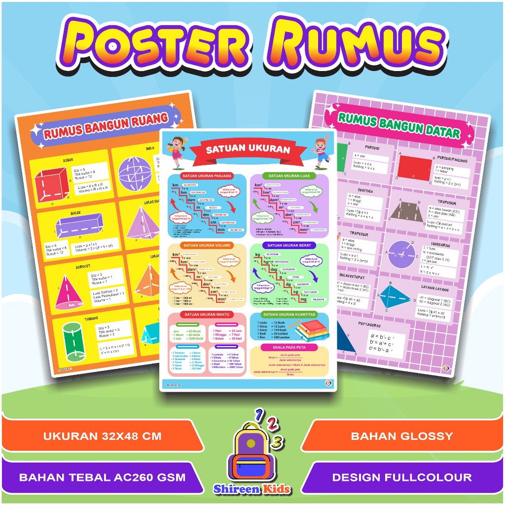 Jual Poster Edukasi Rumus Ruang - Poster Edukasi Rumus Datar - Poster Rumus Satuan Ukuran ...