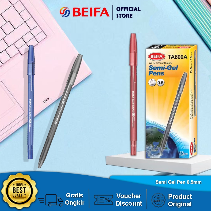 Jual Beifa Semi Gel Pen 0.5mm TA600A - 12 Pcs – Pulpen Halus, Pena ...