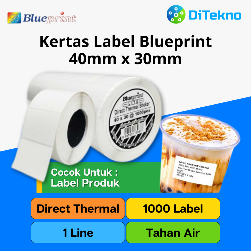 Jual Blueprint Barcode 40x30/40x20 1000 PCS Kertas Label Stiker Direct Thermal | Shopee Indonesia