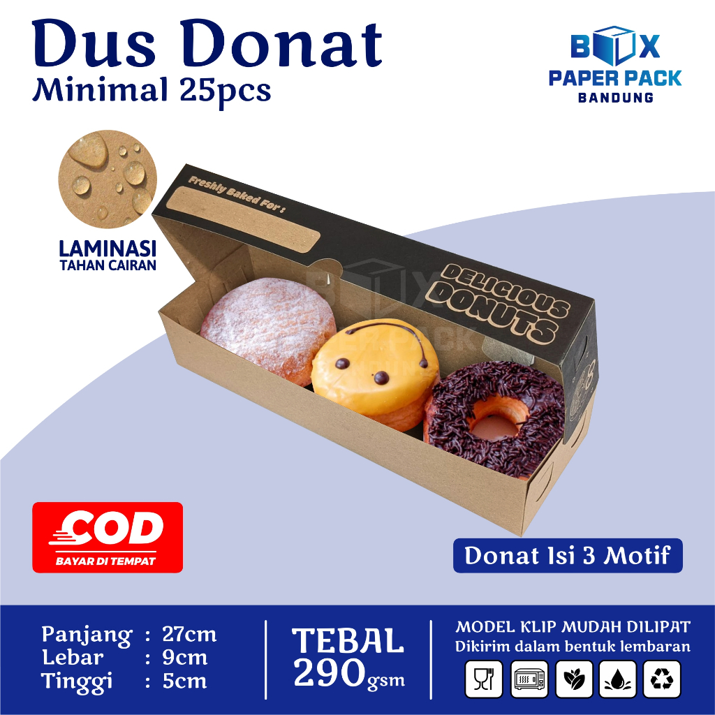 Jual Dus Donat isi 3 Kotak Box Kemasan Donut Kraft 290gsm Grosir | Shopee Indonesia