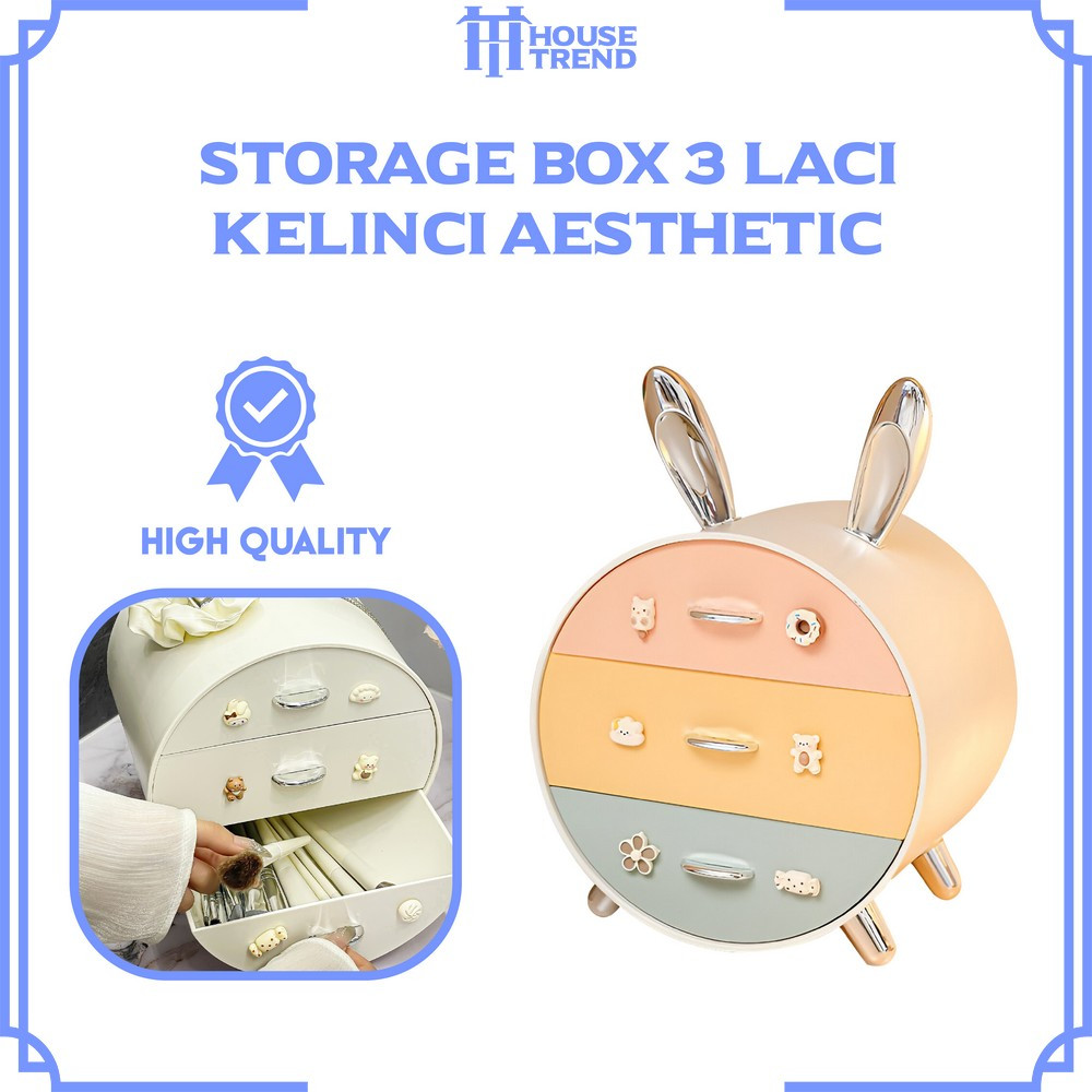 Jual HOUSE-K179 Storage Box 3 Laci Kelinci Aesthetic / Rak Laci Mini ...