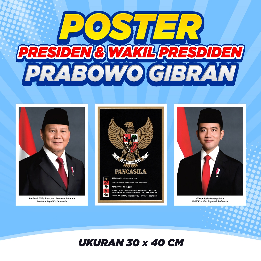 Jual Gambar Foto Poster Presiden Dan Wakil Indonesia Bingkai Prabowo Gibran Terbaru 2024 Premium ...