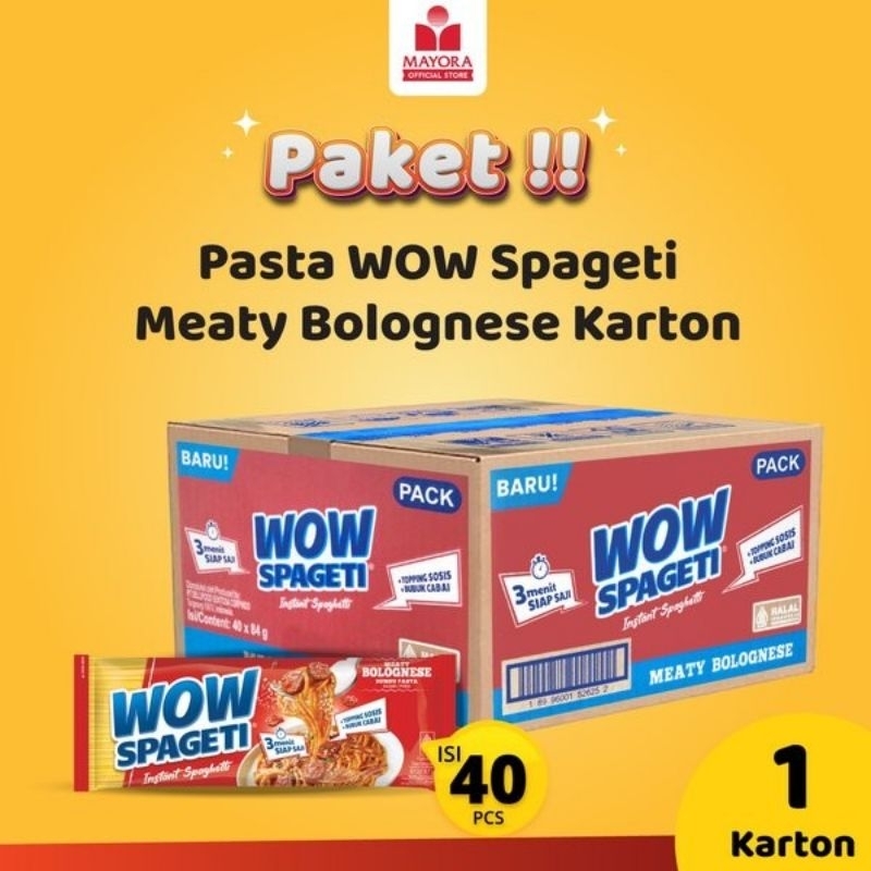 Jual 1 KARTON SPAGHETTI WOW INSTAN SPAGHETTI RASA MEATY BOLOGNESE ISI 40 PCS X 84 GR | Shopee ...
