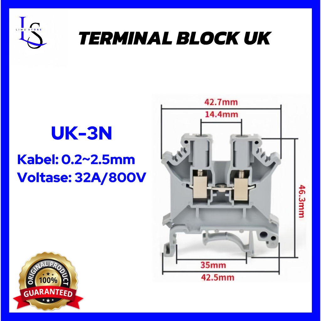 Jual Terminal Block UK3N / UK-3N Din Rail 32A 800V | Shopee Indonesia