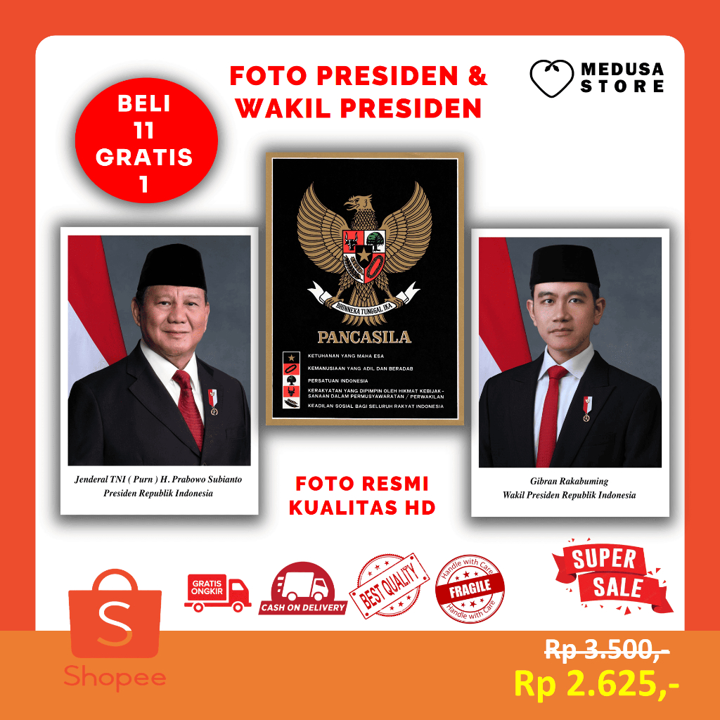 Jual Foto - Photo Resmi Presiden dan Wakil Presiden Terbaru 2024-2029 ...
