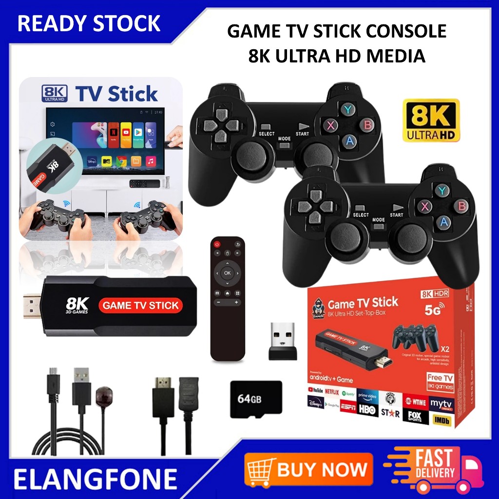 Jual Game TV Stick Console 8K Media Player Smart TV Box Android 10 2.4G ...