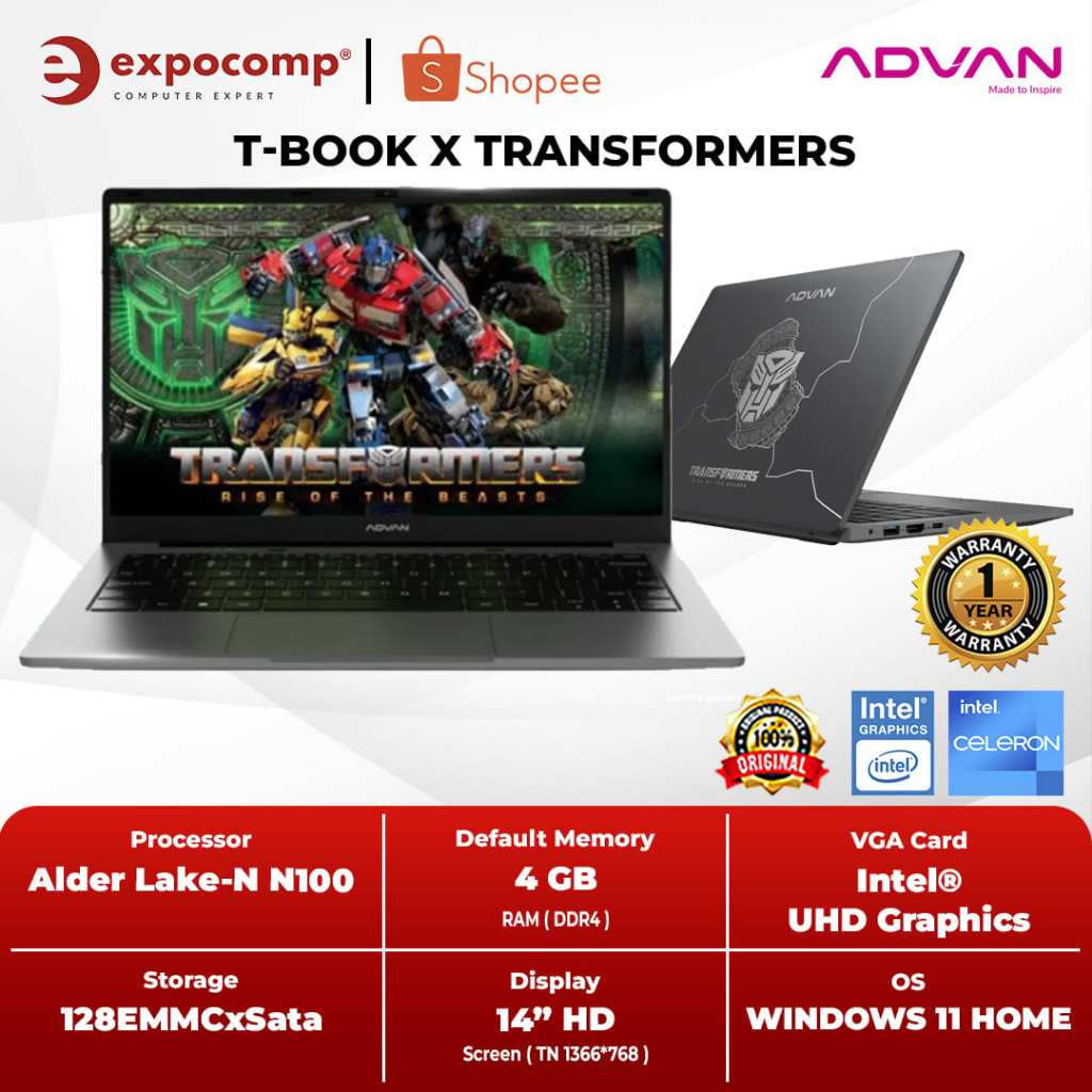 Jual ADVAN T-BOOK X TRANSFORMERS GREY N100 4GB 128GB WIN 11 | Shopee ...