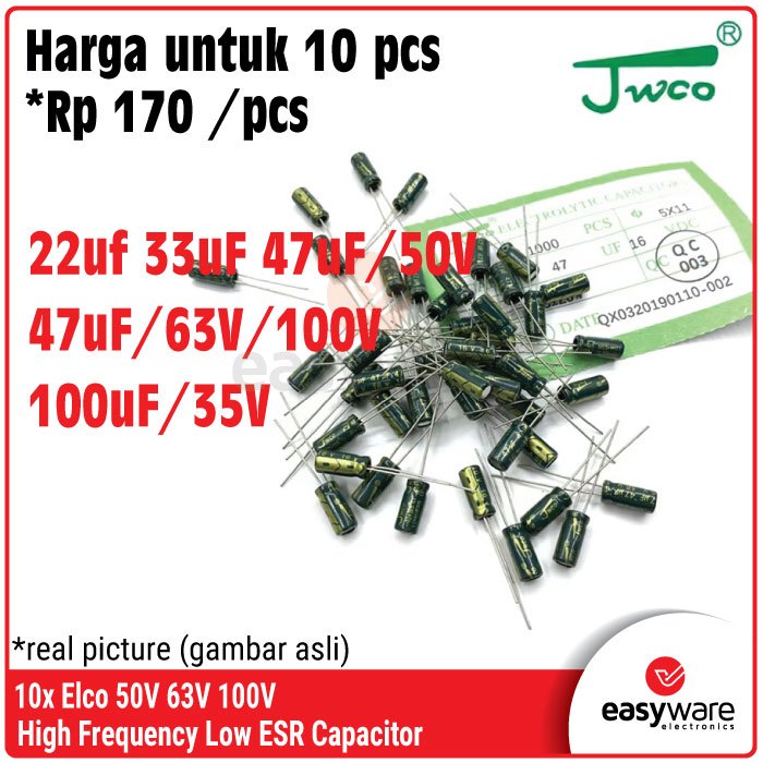 Jual 10x Elco High Frequency Low ESR Elco 22uf 33uF 47uF/50V 47uF/63V 47uF/100V 100uF/35V ...