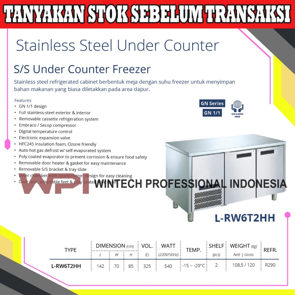 Jual Gea L-RW6T2HH S/S Under Counter Freezer - Cabinet Berbentuk Meja ...