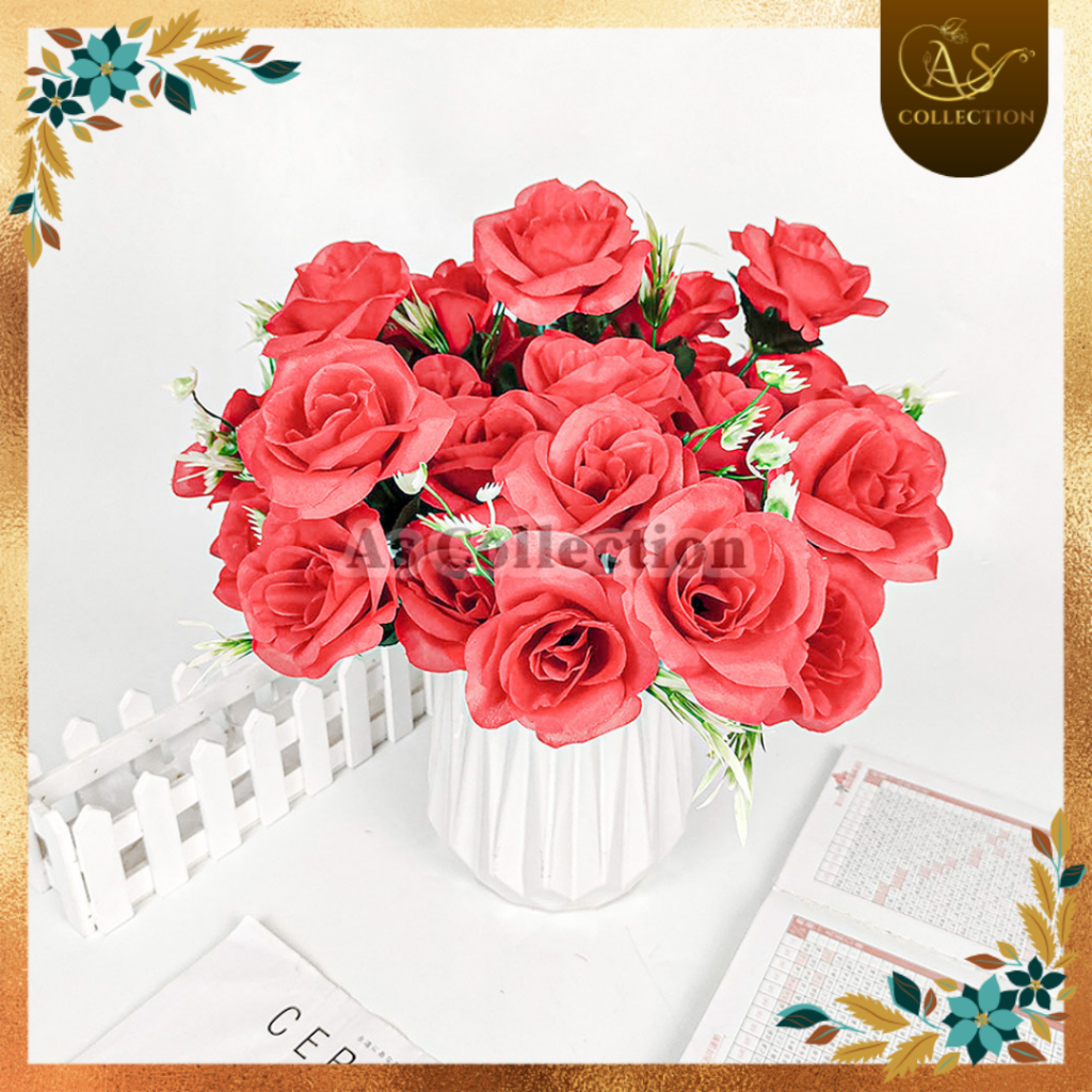 Jual COD BUNGA ROSE MAWAR SJ TANGKAI 5 PLASTIK/ARTIFICIAL FLOWER FOR ...
