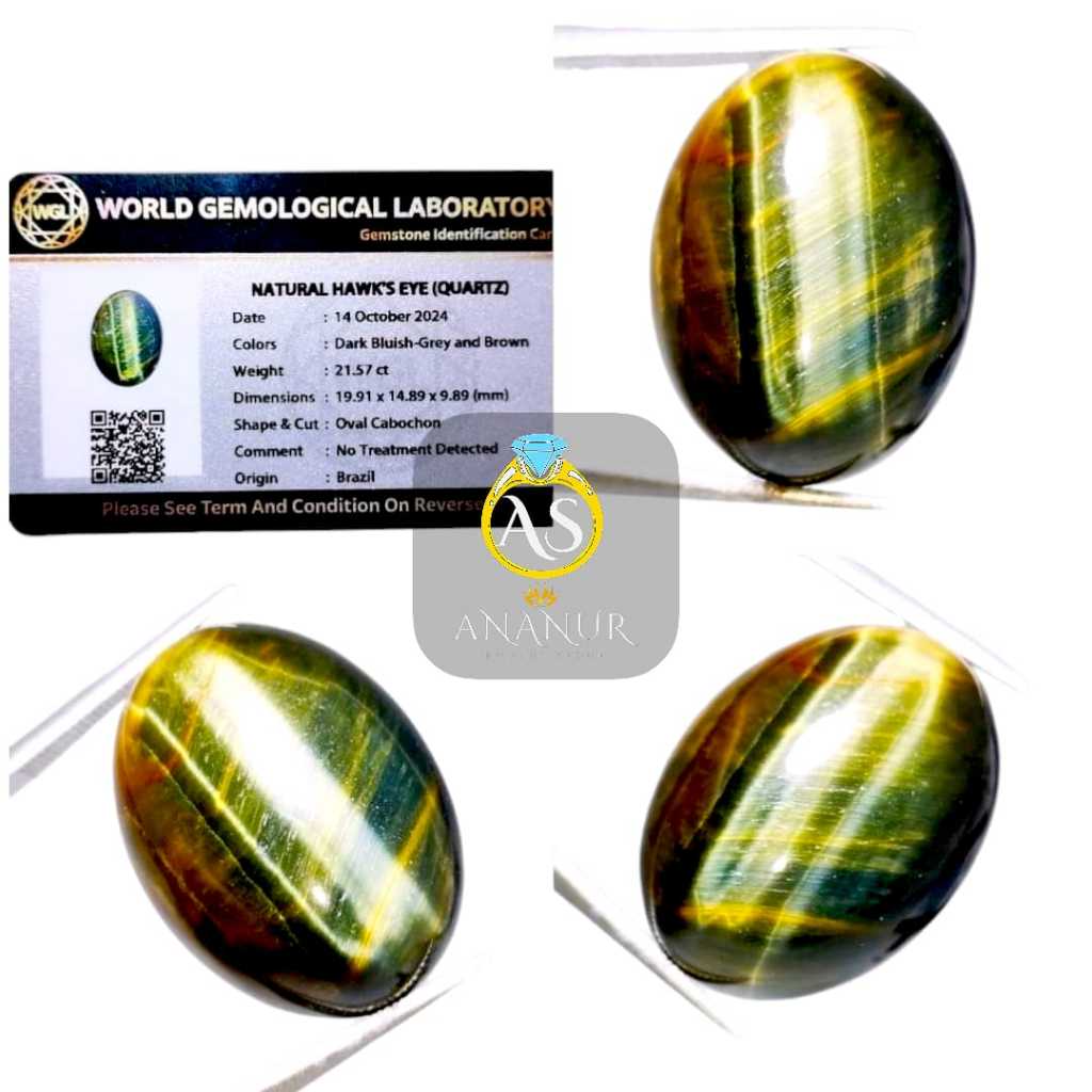 Jual Batu Permata Natural Hawk's Eye Quartz Brazil / TIGER EYE Plus ...