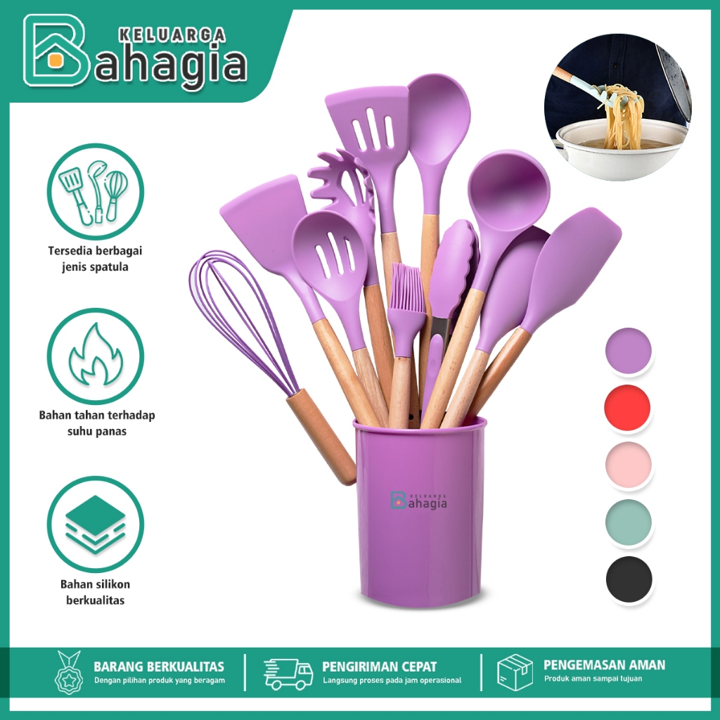 Jual [KB] Peralatan spatula silikon sutil Kitchen Set Free Wadah Set 12 ...