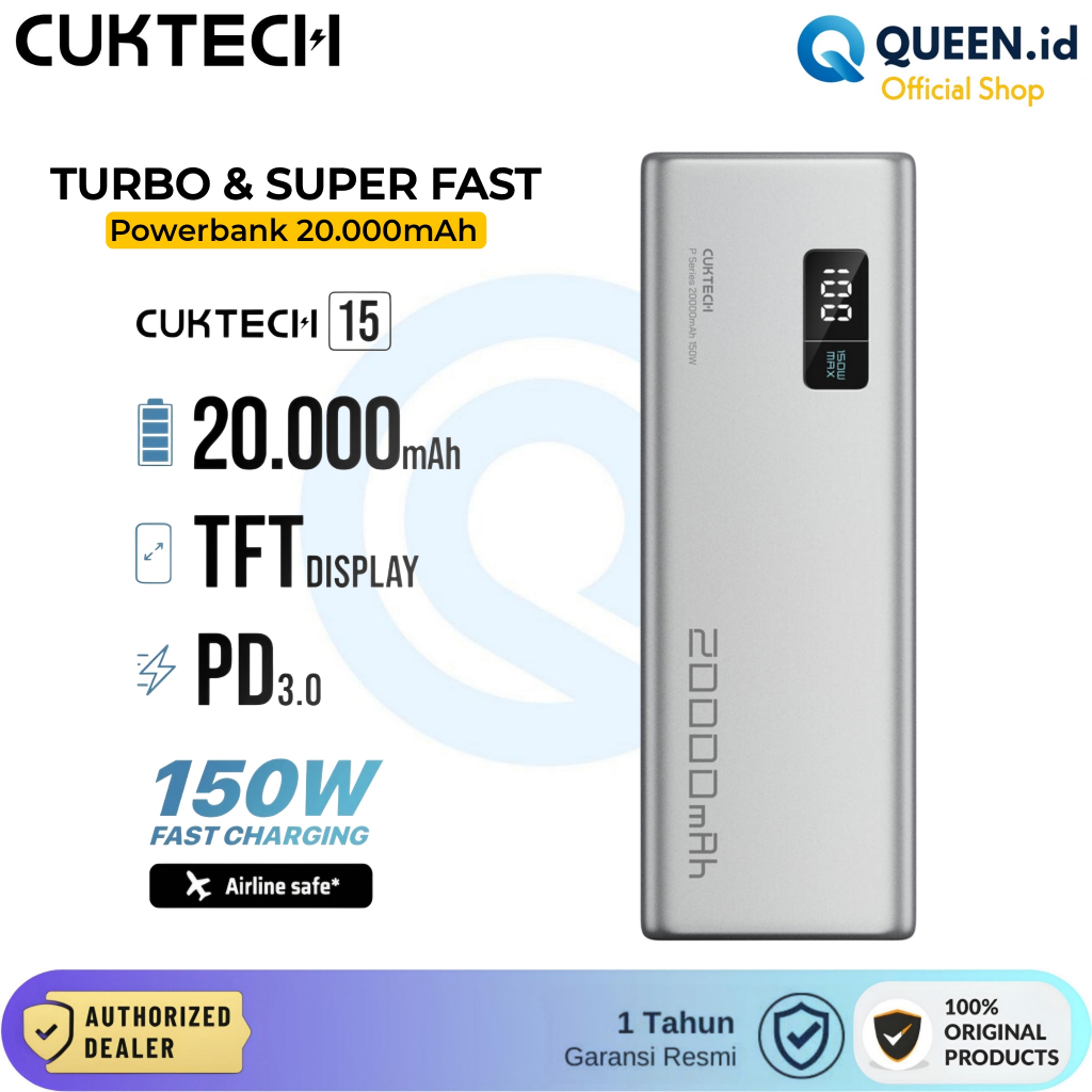 Jual CUKTECH 15 Powerbank 20000mAh 150W USB TYPE C PD Digital Display TURBO Super Fast Charging ...