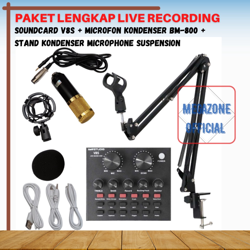 Jual Obral Hemat Paket lengkap Alat Live Streaming Sound card V8S Mixer Dan Mic BM 8 SoundCard ...
