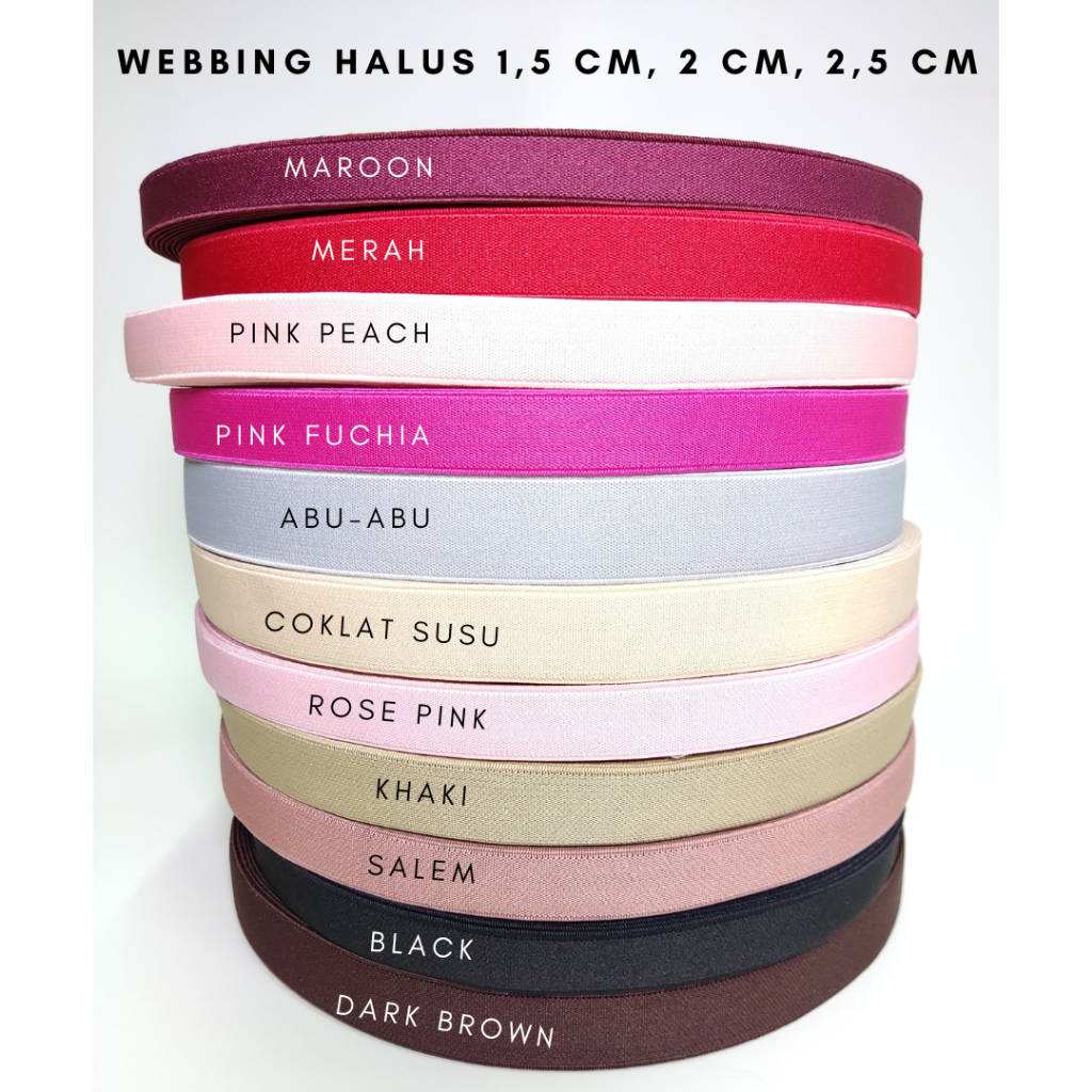 Jual Tali webbing halus elastis, tersedia ukuran (1,5 cm ; 2 cm ; 2,5 ...