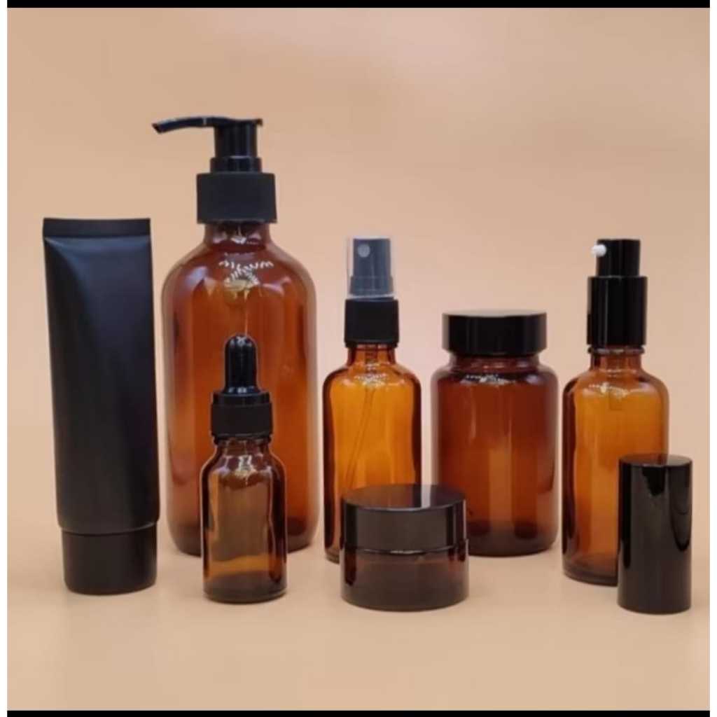 Jual Botol Skincare Kemasan Paket Series Skincare AMBER Botol Pot Cream ...