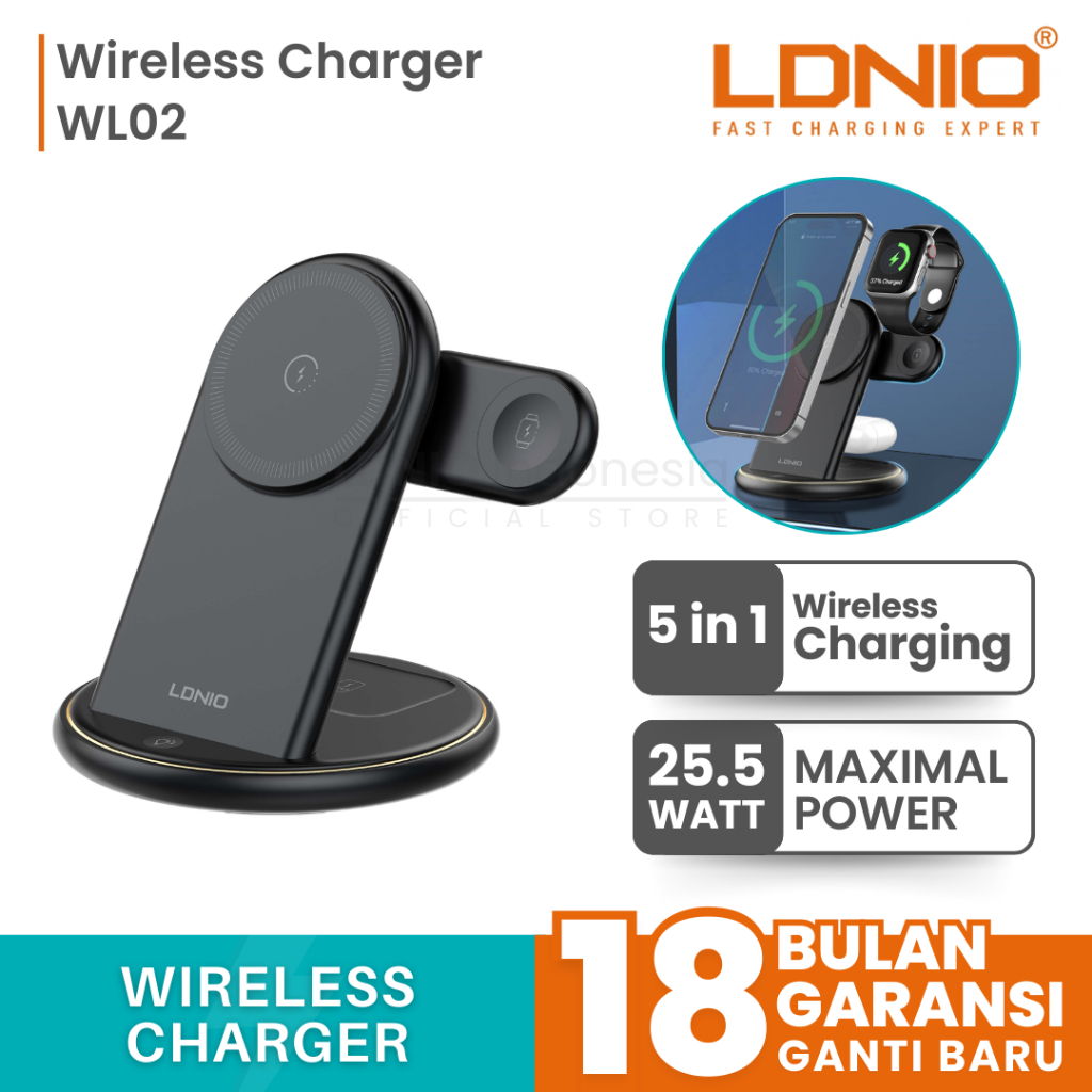 Jual LDNIO WL02 Desktop Wireless Charging Station 5 IN 1 Total Power 25.5W Fast Charging With ...