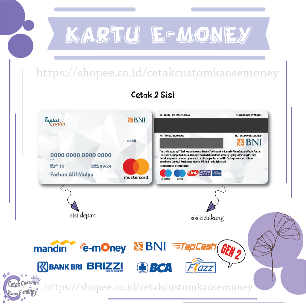 Jual KARTU E MONEY E TOLL CARD BNI DEBIT MASTERCARD WHITE EMONEY ...