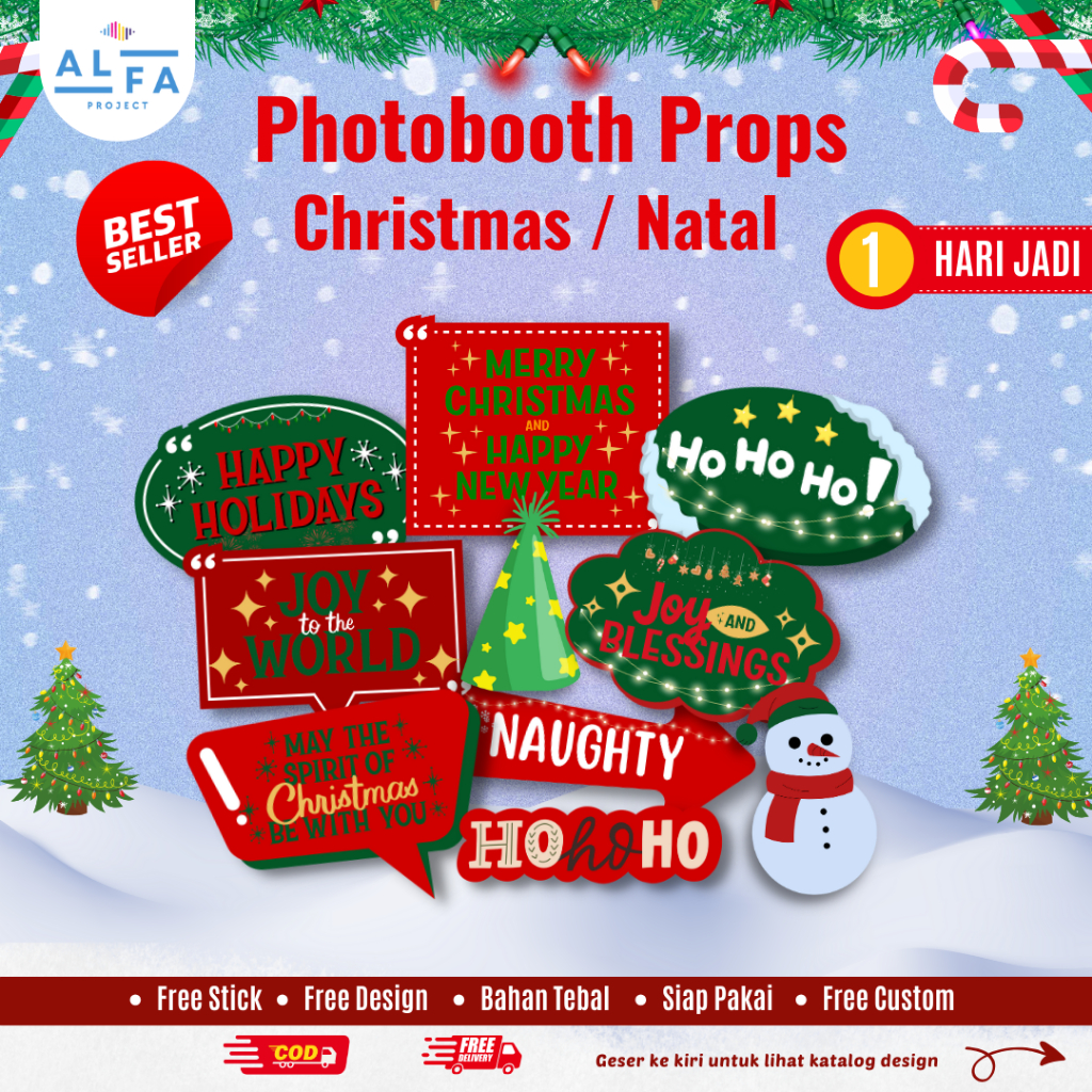 Jual D36 Photobooth Props Christmas custom | Acc props natal tulisan ...