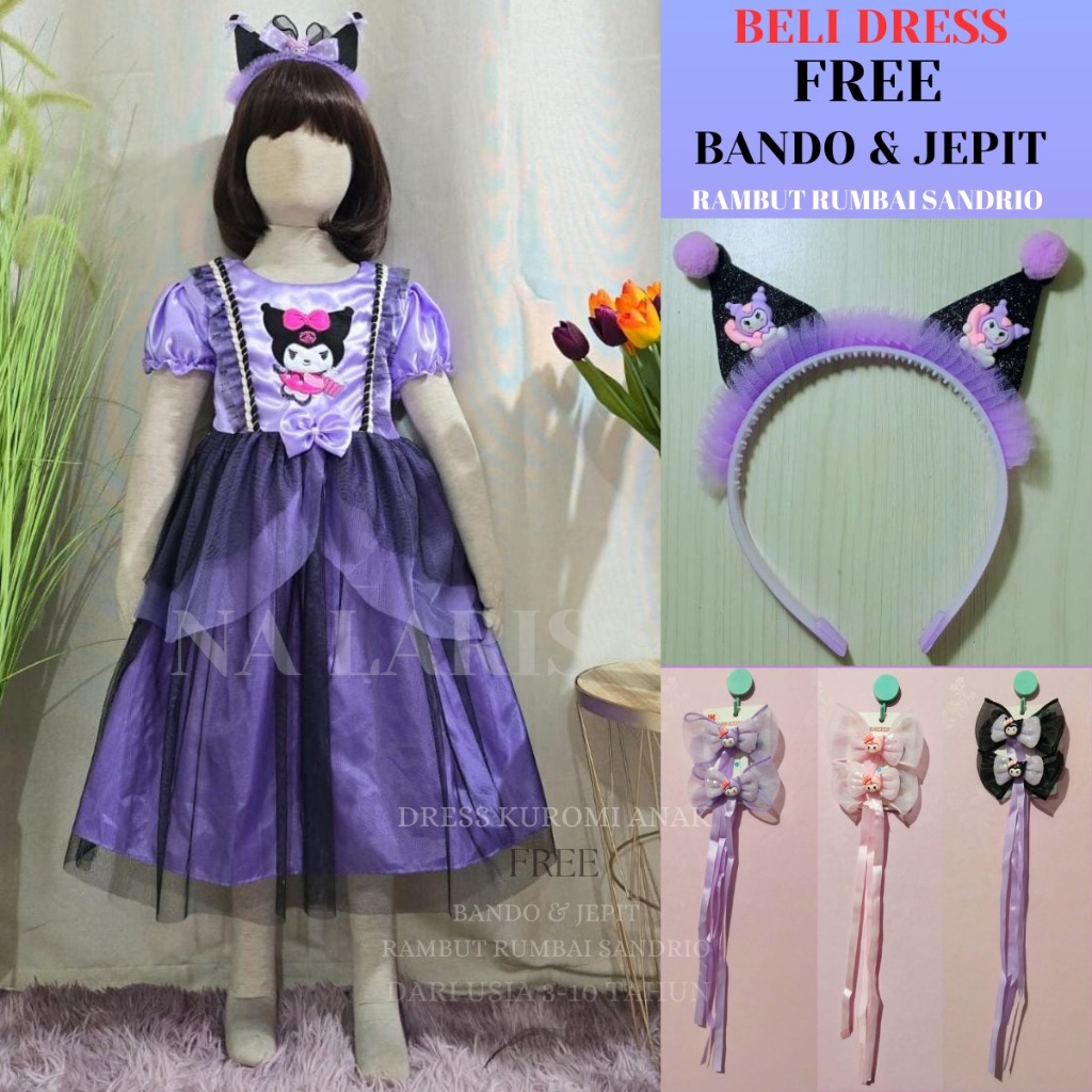 Jual ( GRATIS BANDO KUROMI ) Dress ultah kuromi anak perempuan import ...