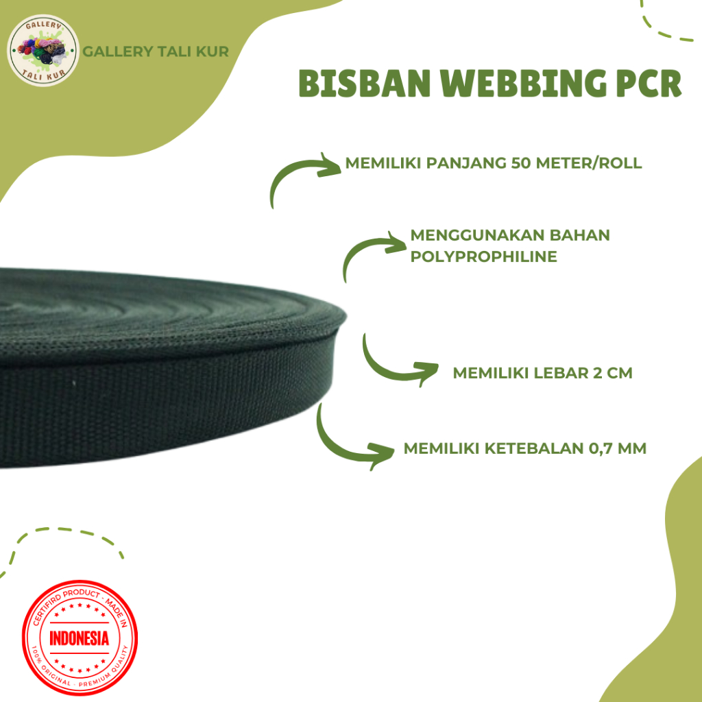Jual Tali Webbing Bisan PCR Lebar 2 cm Panjang 50 meter Warna Hitam ...