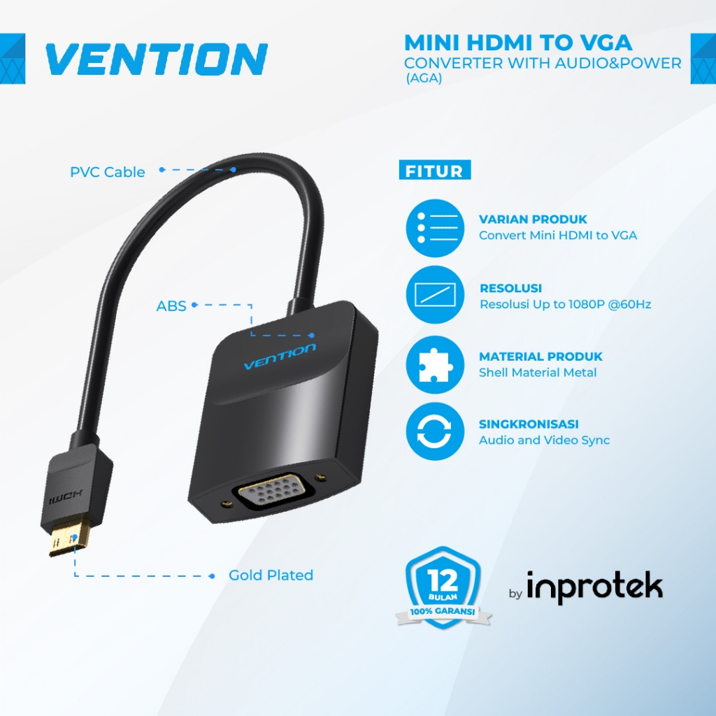 Jual Vention Adapter Converter Mini HDMI to VGA | Shopee Indonesia