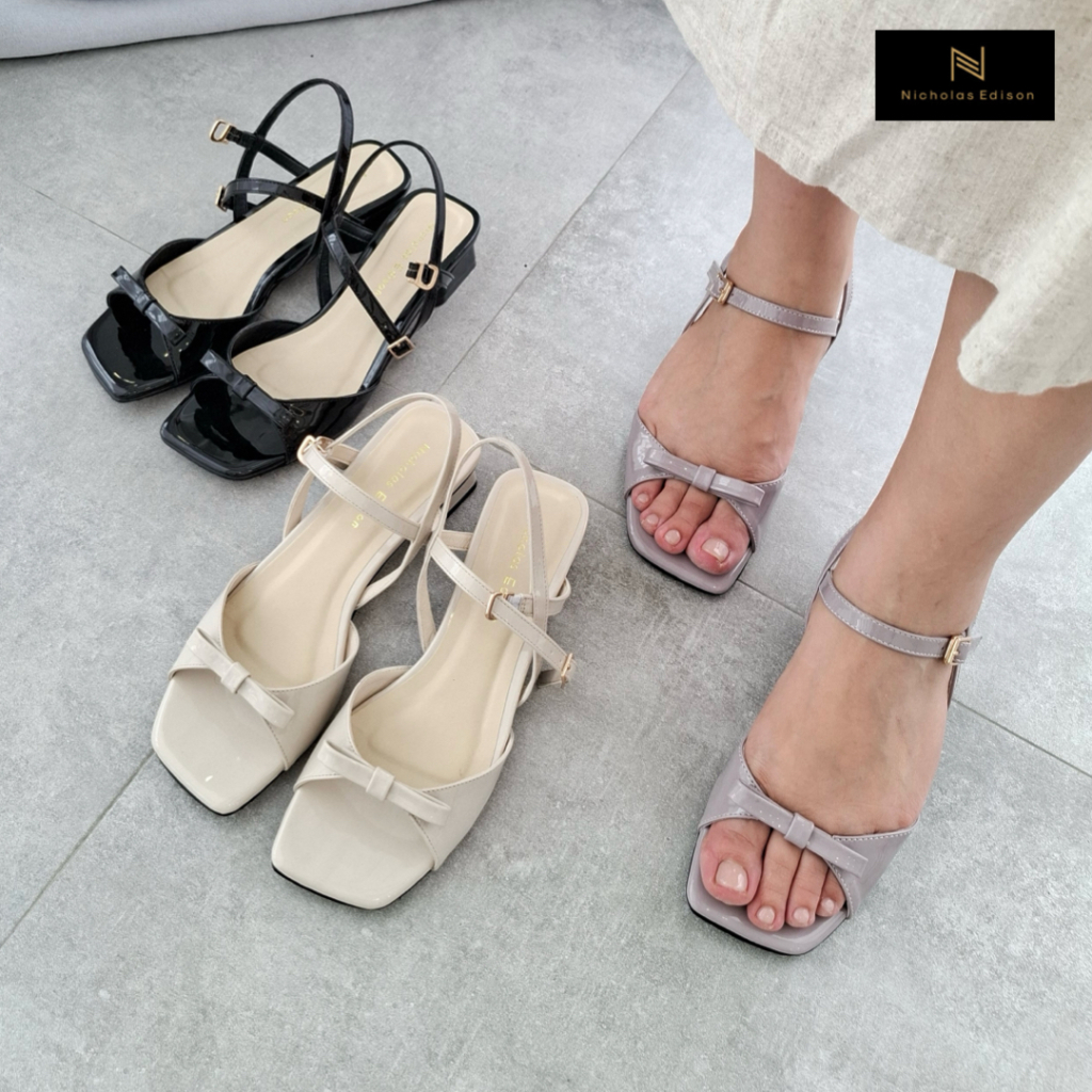 Jual Nicholas Edison Heel Lani Sepatu Hak Tahu Pendek Pita Glossy ...