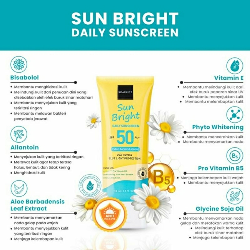 Jual scarlett whitening - sunscreen sun Bright daily spf 50 PA+++ 50ml.SUNSCREEN | Shopee Indonesia