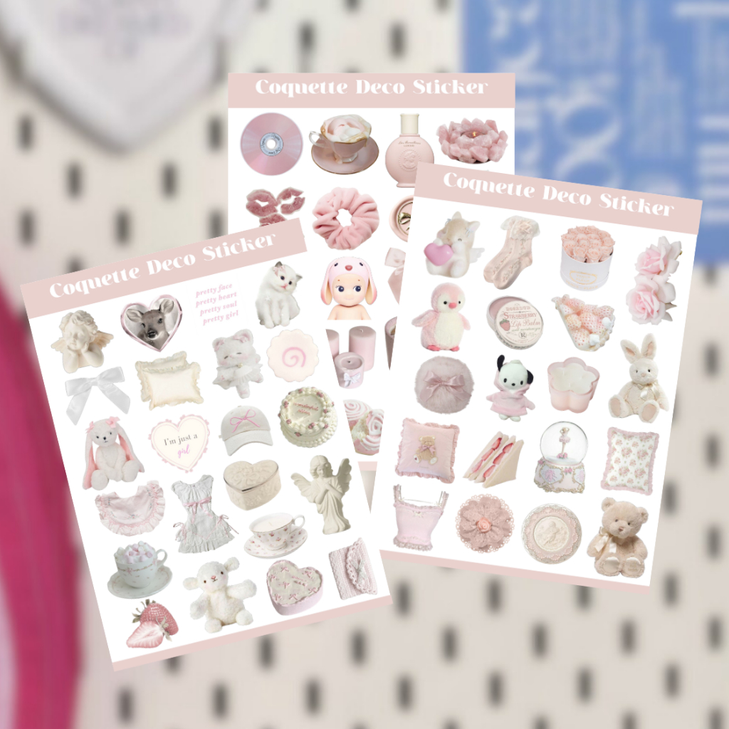 Jual COQUETTE PINK WHITE DECO STICKER SHEET / DECO STICKER VINTAGE ...