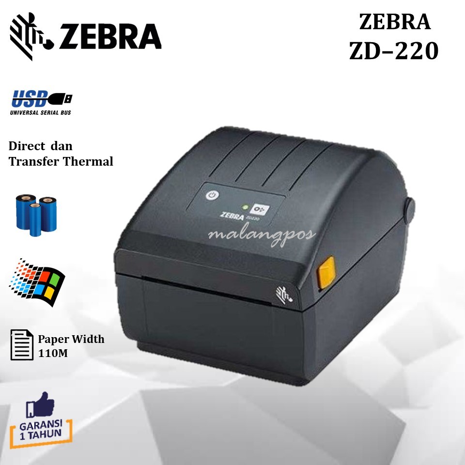 Jual PRINTER BARCODE TRANSFER THERMAL ZEBRA ZD220 USB CETAK LABEL A6 ...