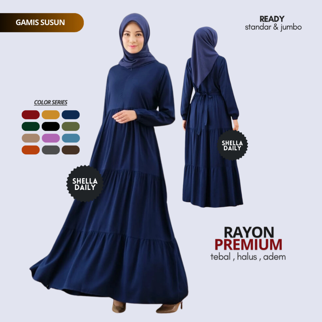 Jual Gamis Susun Rayon Gamis Ruffle Homey Dress Rayon Polos Busui ...