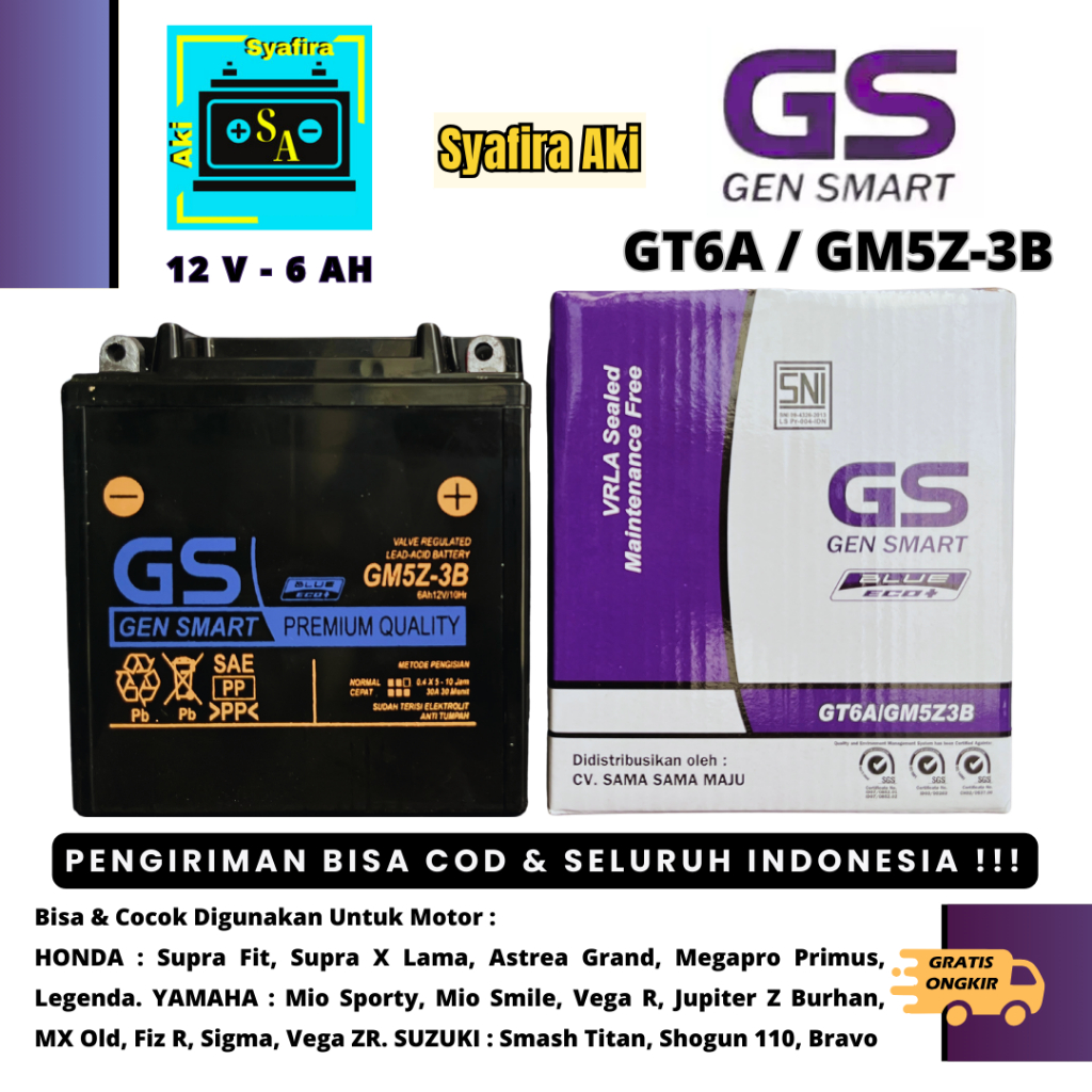 Jual AKI MOTOR MIO SMILE, SUPRA FIT, FIT X, MX OLD, SMASH GT6A GM5Z-3B GS MF | Shopee Indonesia