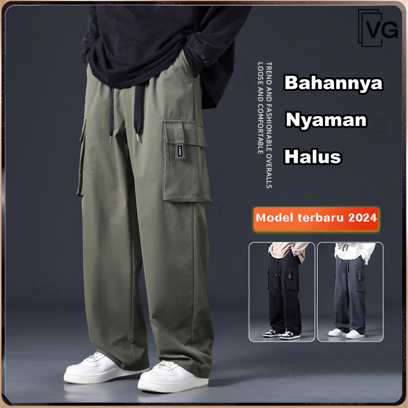 Jual Celana cargo panjang pria original korean loose pants karet gombrang celana panjang Cargo ...