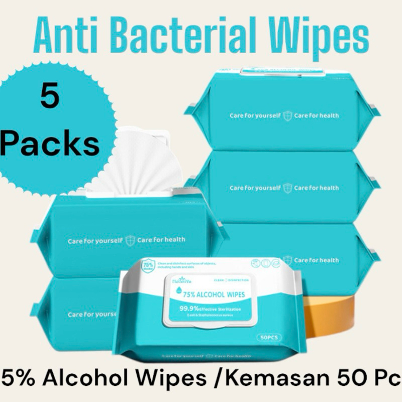 Jual [ BUNDLE 5 Packs] Tissue Alkohol Wipes ISI 50 Alcohol Disinfektan ...