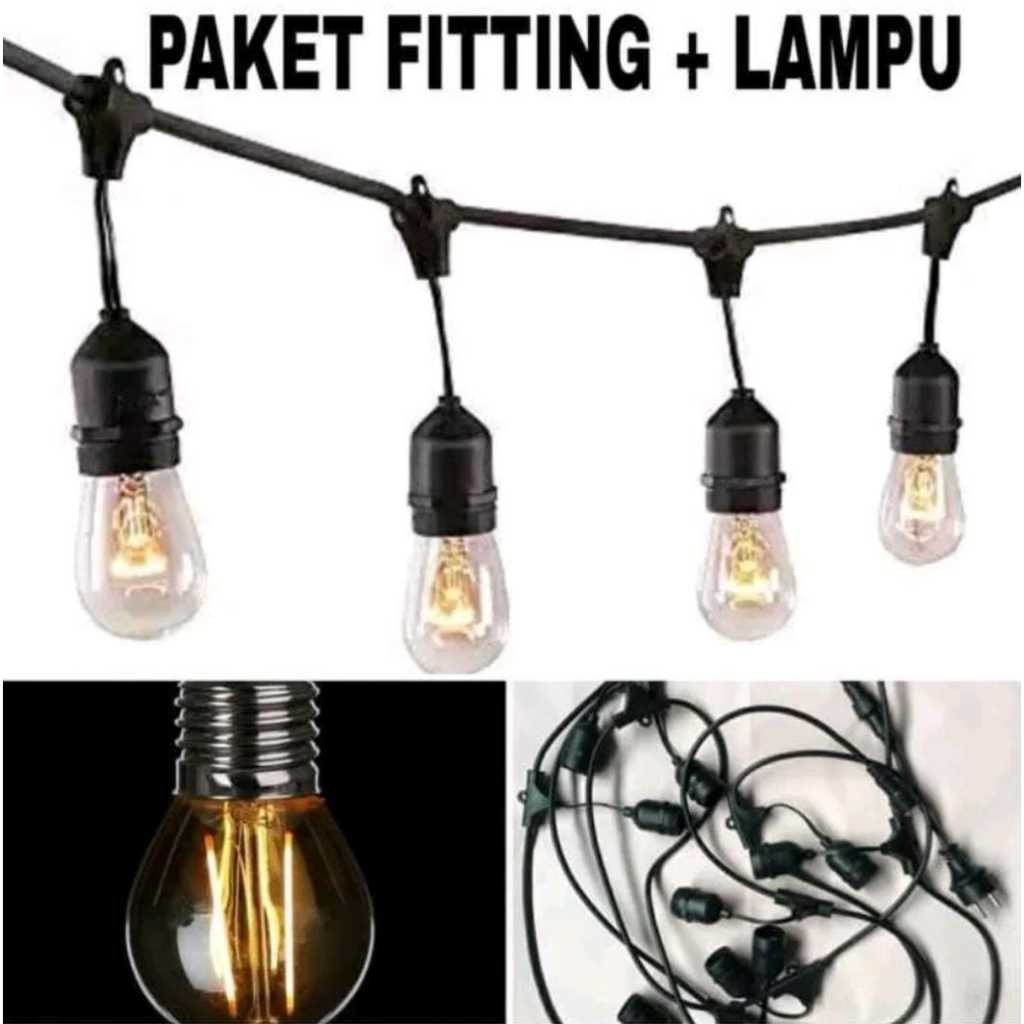 Jual LAMPU CAFFE GANTUNG/ Fitting Lampu Gantung Outdoor 10 Meter 20 ...