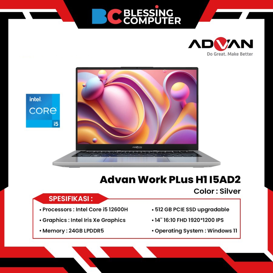 Jual Advan Work PLus H1 I5AD2 Core i5 12600H 24GB 512GB SSD Iris Xe W11 ...