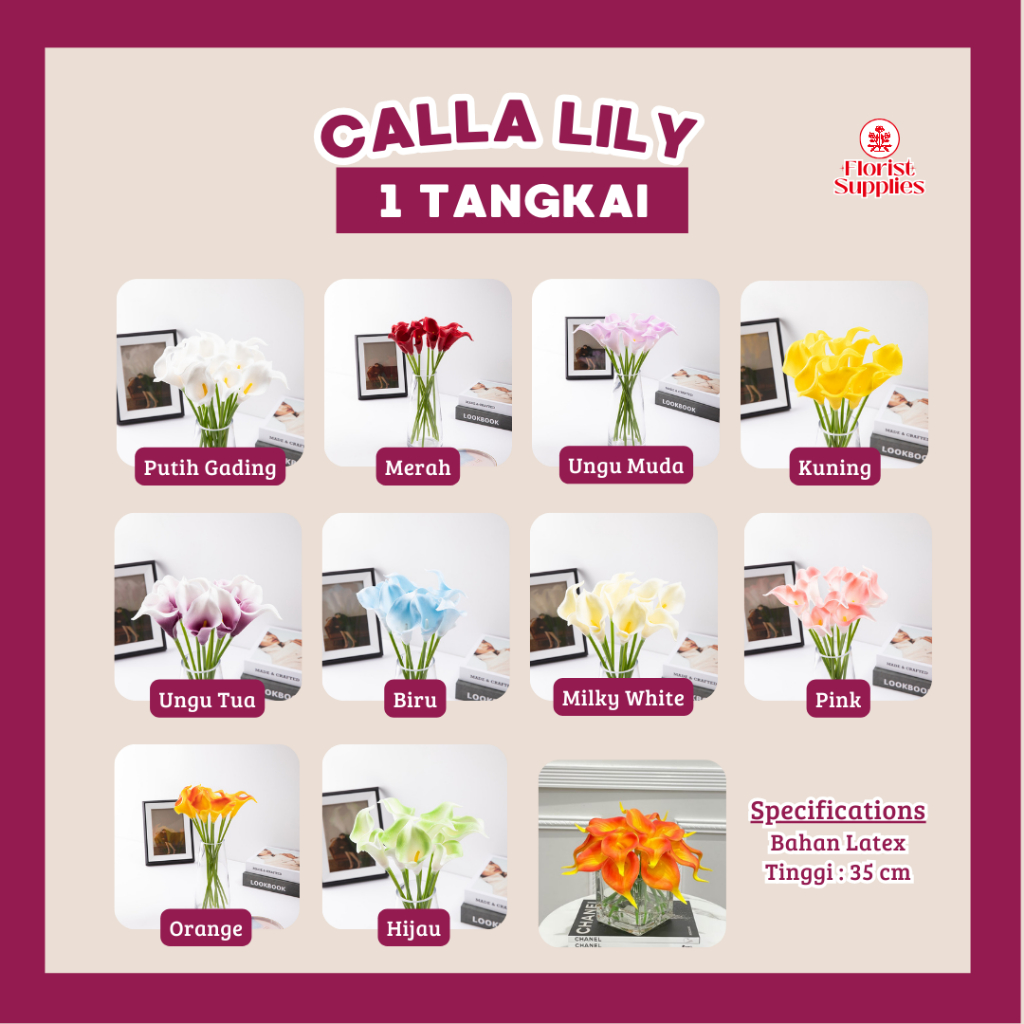 Jual Bunga Artificial Calla Lily Latex 1 Tangkai/ Latex Artificial ...