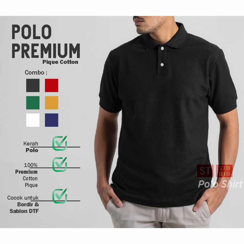 Jual Ststudio Kaos Kerah Polo Polos Hitam / Kaos Pria Polos / Polo ...