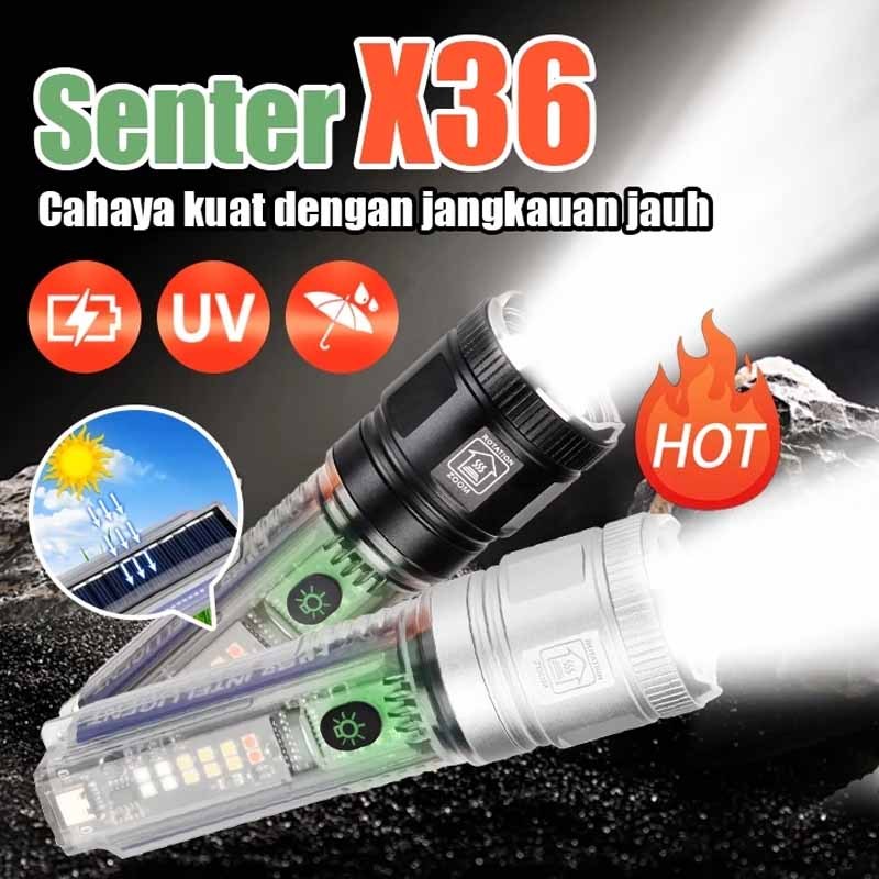 Jual Senter X36 LED Laser Zoom Out Transparan Solar Panel Rechargeable 7 Mode/Tipe-c Panel Surya ...