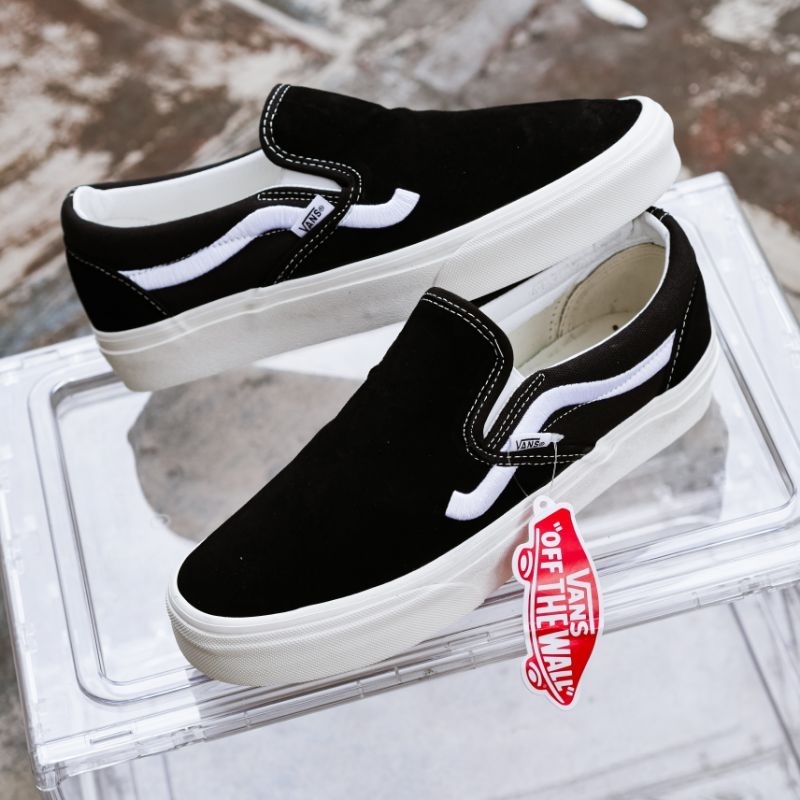 Jual Vans Slip On Side Stripe Black White Original | Shopee Indonesia