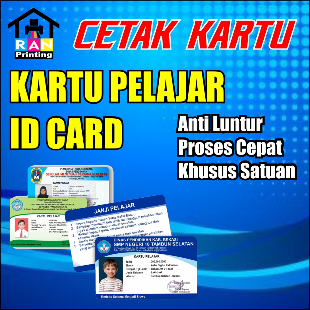Jual CETAK ID CARD-KARTU PELAJAR-KTA-ANTI LUNTUR-BERGARANSI | Shopee ...