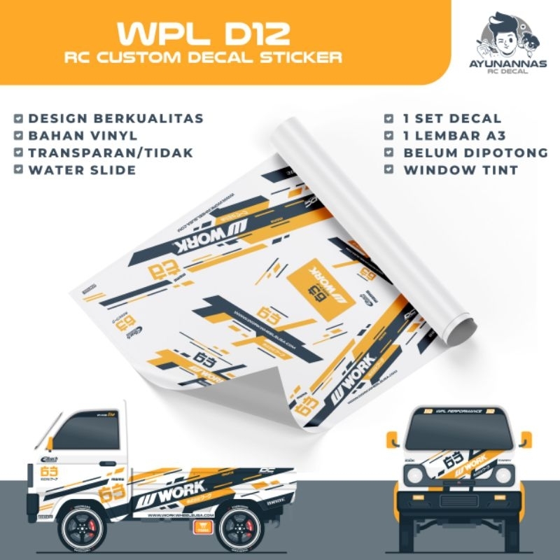 Jual Decal Stiker RC WPL D12 skala 1:10 work racing livery | Shopee ...